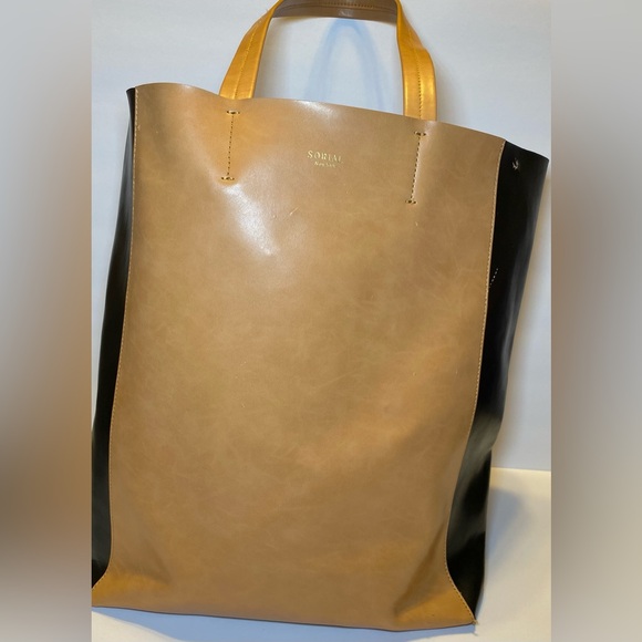 Sorial | Bags | Sorial New York Black Tan Color Block Leather Tote ...